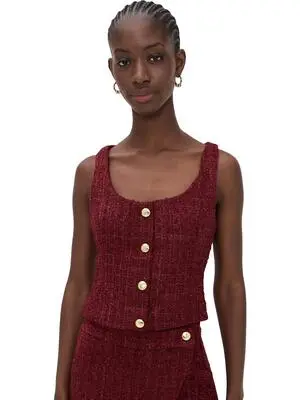 Endless Rose Tweed Scoop Neck Buttoned Top - Merlot