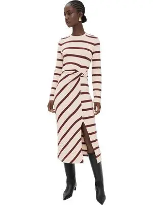 Tanya Taylor Cody Stripe Print Midi Dress Cream/raisin Wide Stripe