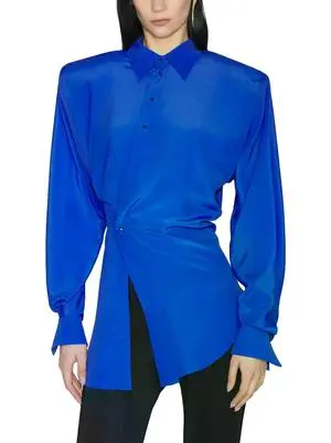 MUGLER Padded-shoulder Gathered Shirt - Blue