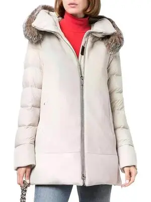 MOORER Padded Jacket With Fur Trim Hood - Neutrals