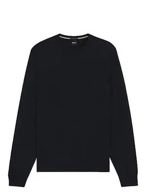 BOSS Embroidered-logo Crewneck Knitted Wool Jumper - Dark Blue