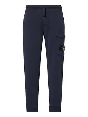 Stone Island Brand-badge Slim-fit Cotton-fleece Joggers - Navy Blue