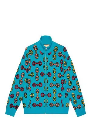 Gucci Horsebit Jacquard Wool Knit Bomber - Blue