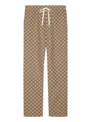 Gucci Gg Canvas Pant With Leather Interlocking G - Tan