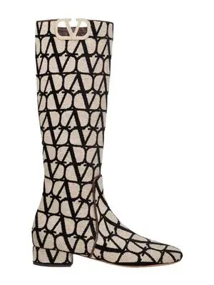 Valentino Garavani V Logo Toile Iconographe Boot - Cream