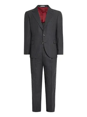 Brunello Cucinelli Virgin Wool Chalk Stripe Notch Lapel Sport Coat - Anthracite