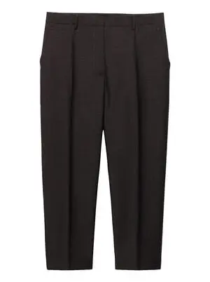 Prada Cropped Wool Check Tailored Trousers - Grigio