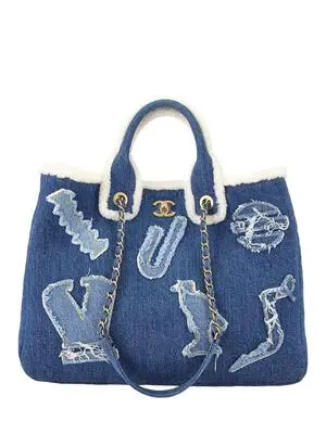 Chanel Paris-egypt Shearling Hieroglyph Shopping Tote - Blue