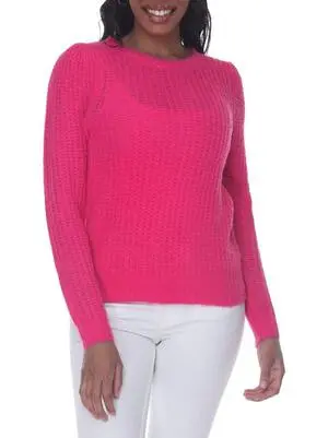 RAIN AND ROSE Ribbed Crewneck Sweater Fuchsia