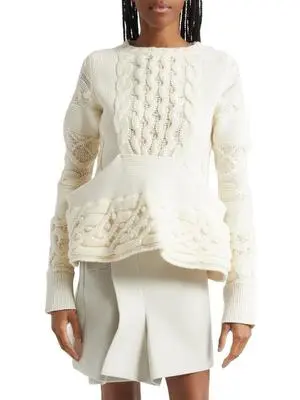 Sacai Cable Knit Peplum Sweater - Off White
