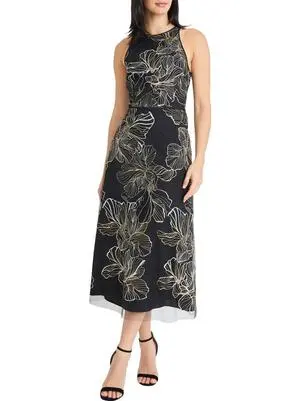 Maggy London Embroidered Sleeveless Evening Dress - Black/champagne