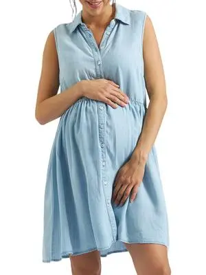 RIPE MATERNITY Sleeveless Chambray Shirt Dress - Clean Fade