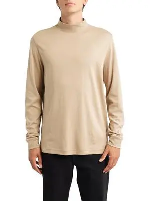 Scott Barber Pima Cotton Interlock Mock Neck Top - Camel