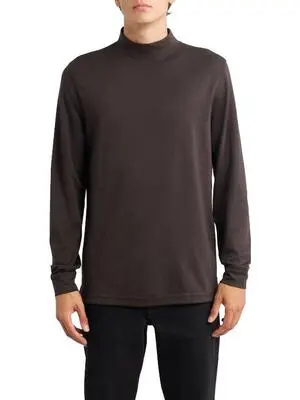 Scott Barber Pima Cotton Interlock Mock Neck Top - Dark Chocolate