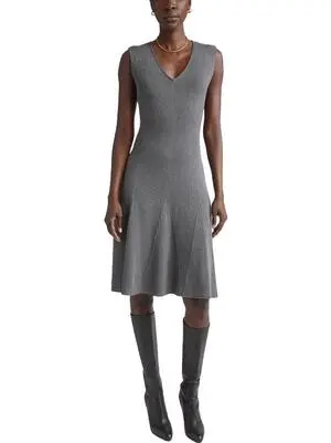 St. John Sleeveless Fit & Flare Dress - Dark Grey Melange