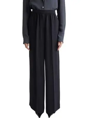 St. John Satin Back Crepe Wide Leg Pants - Black