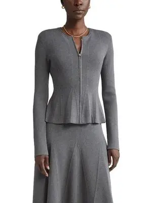 St. John Rib Knit Peplum Jacket - Dark Grey Melange
