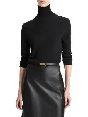 Vince Cashmere And Silk Mock Neck Sweater - Black
