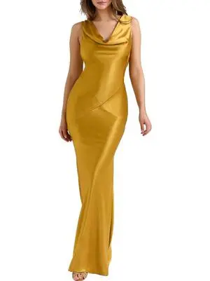 House Of Cb Safaira Cowl Neck Gown - Amber