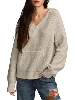Lucky Brand V-Neck Sweater Hoodie Light Heather Gray
