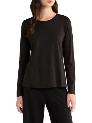 Eileen Fisher Long Sleeve Organic Cotton Jersey Top - Black