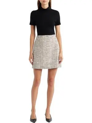 Theory Short Sleeve Combo Tweed Dress - Black Multi