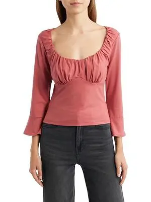 REFORMATION Effie Ruched Long Sleeve Knit Top - Rosewood