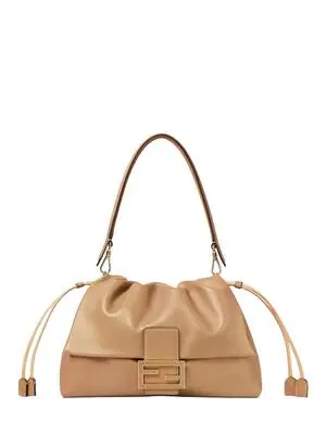 Fendi FENDI Nappa Leather Drawstring Tote Bag Brown