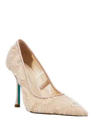 Betsey Johnson Roxie Beaded Flower Pump Beige