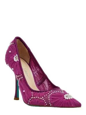 Betsey Johnson Roxie Beaded Flower Pump Oxblood