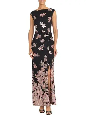 Maggy London Sequin Sleeveless Gown - Blush/black