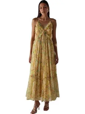 WAREHOUSE Chiffon Ruffle Strappy Maxi Dress - Floral