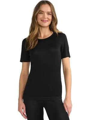 LANDS' END Silk Interlock Short Sleeve Crewneck Baselayer Top - Black