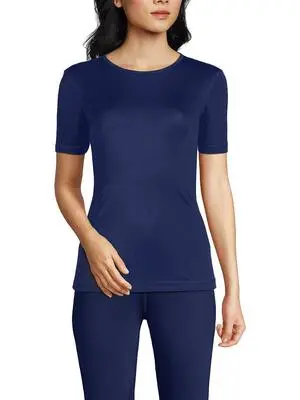 LANDS' END Silk Interlock Short Sleeve Crewneck Baselayer Top - Deep Sea Navy