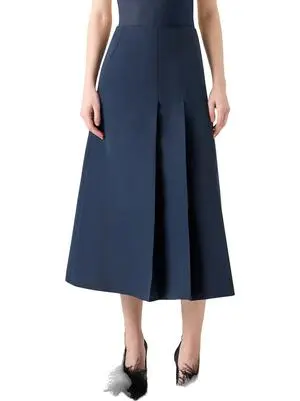 Akris Pleated Silk Ottoman Midi Skirt - Navy