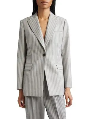 Partow Bow Textured Stripe Virgin Wool Blazer - Light Grey Stripe