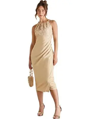Coast Bead Detail Sequin Midi Dress - Beige