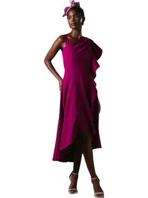 Coast One Shoulder Crepe Ruffle Midi Dress - Berry