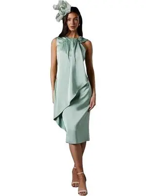Coast Sleeveless Satin Frill Midi Dress - Sage
