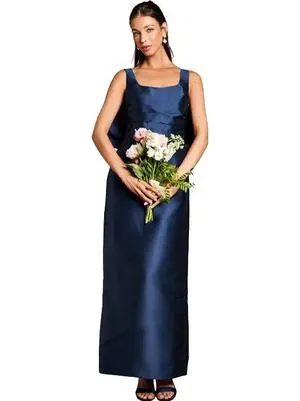 Coast Twill Sleeveless Column Maxi Dress With Bow Detail - Navy
