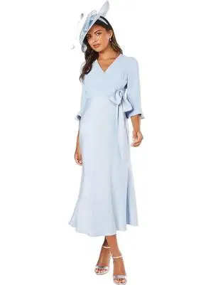 Coast Ruffle Sleeve Satin Wrap Dress - Pale Blue