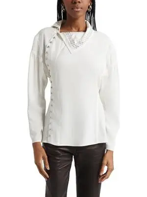 Rabanne Studded Asymmetric Reversed Satin Top - Coconut Milk