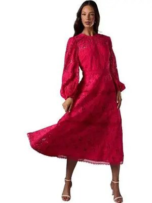 Coast Lace Panelled Long Sleeve Dress - Raspberry