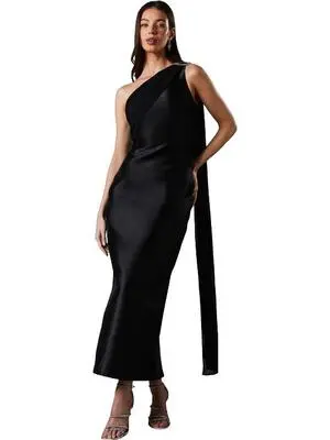 Coast One-shoulder Twill Gown With Diamante Brooch - Black