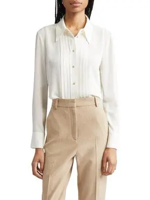 St. John Silk Crepe Georgette Button-up Shirt - Ivory