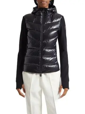 Moncler Fleece & Quilted Down Hooded Jacket - Black