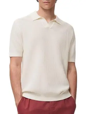 Mango Rib Johnny Collar Polo Off White