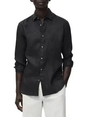Mango Classic Fit Linen Button-up Shirt - Black