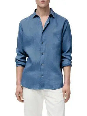 Mango Classic Fit Linen Button-up Shirt - China Blue