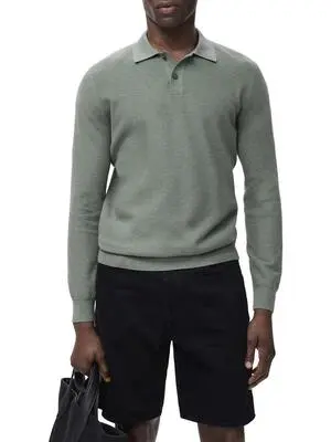 Mango Long Sleeve Piqué Polo - Forest Green
